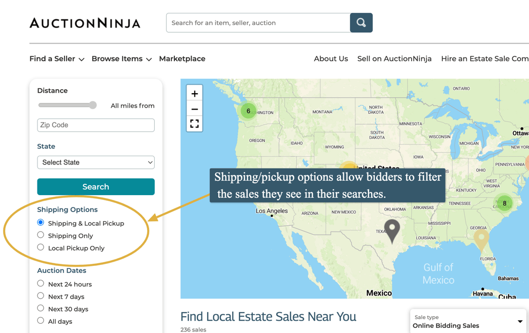 How do shipping options impact my sale?